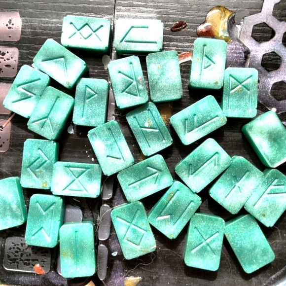 Hand Crafted | Other | Turquoise Resin Norse Rune Tiles | Poshmark